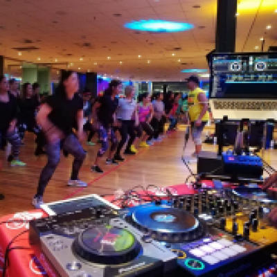 Zumba class at Ned Doman High School with Omar Galant